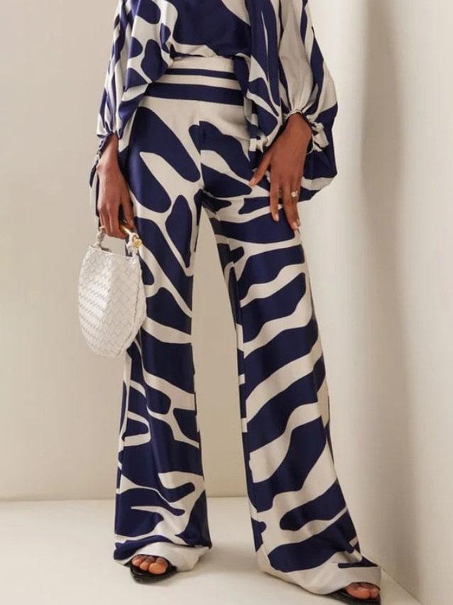 Exquisite Abstract Print Satin Wide-leg Pants – Maison Sydney
